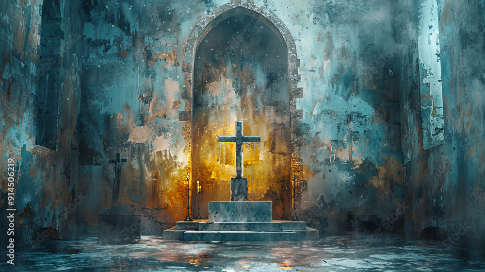 Old gothic church interior cross altar candles religion Christianity ...
