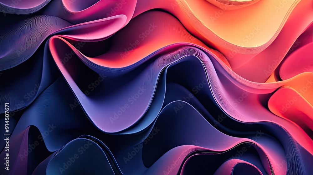 Minimalist modern graphic design with 3D colorful layers and wave ...
