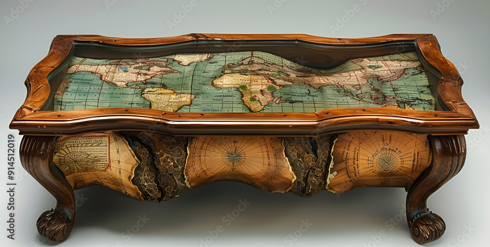 A table displaying a detailed map, showcasing various geographical ...