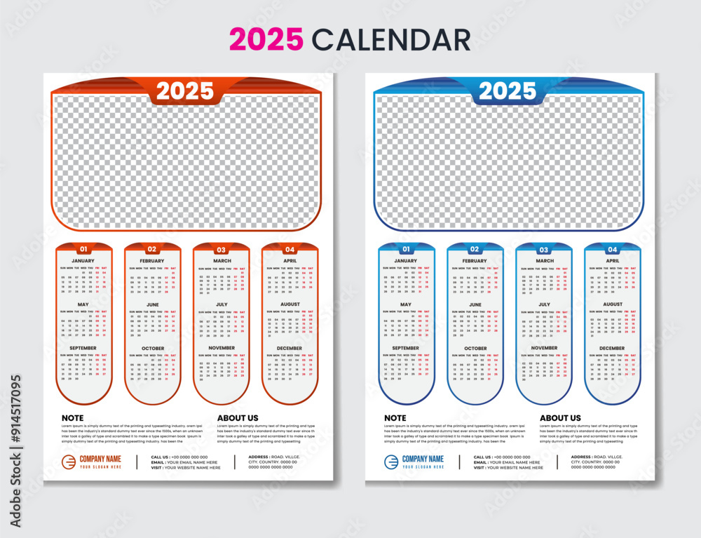 Unique wall calendar design template 2025 with 12 months included new ...
