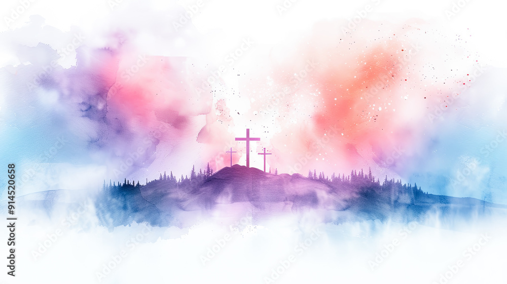 Calvary hill background with three crosses christianity religion symbol ...