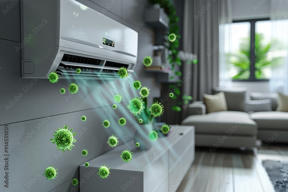 green bacteria falling out of the air conditioner in a living room ...