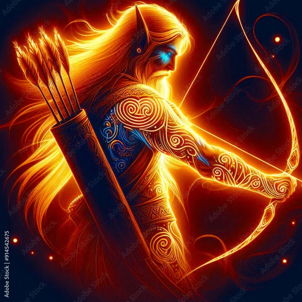 This captivating image features a powerful fairy warrior glowing from ...