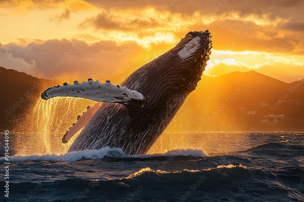 majestic humpback whale breaching against a backdrop of new zealands ...