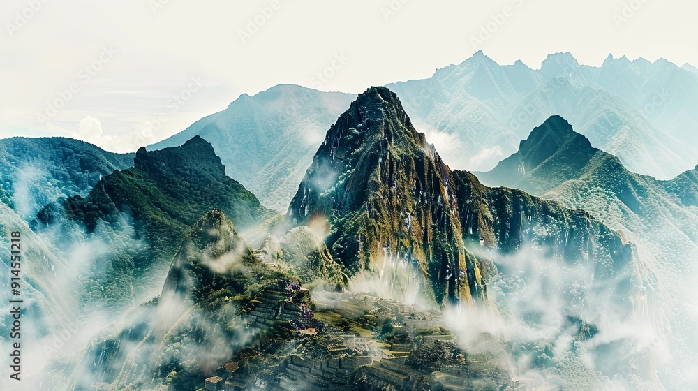 Captivating double exposure image of the ancient Inca ruins of Machu ...