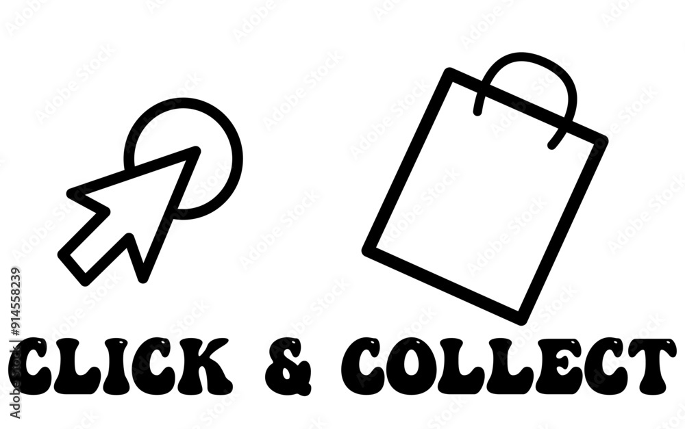 Click and collect online shopping button or sticker set. Realistic ...