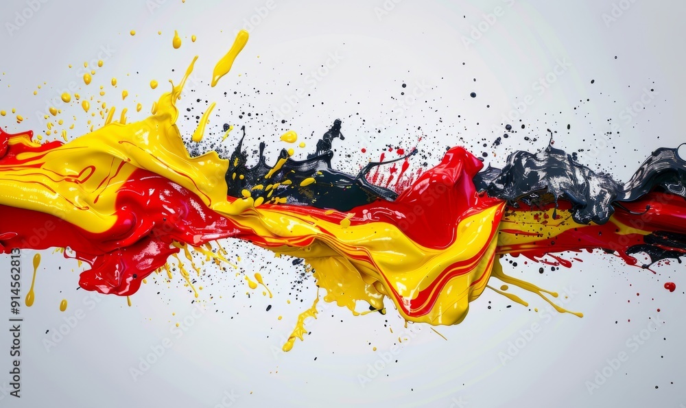 colorful german paint splash flag black red gold yellow color liquid ...
