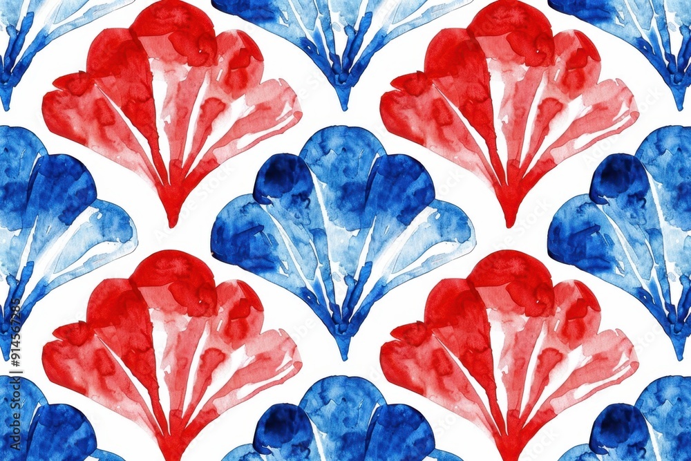Red, white and blue pattern with large symmetrical fan shapes ...