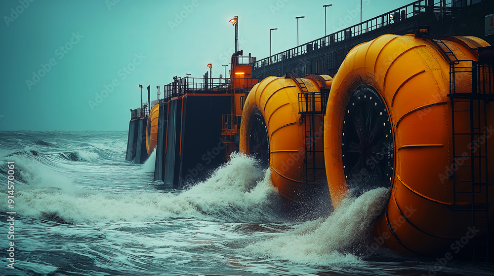 Wave energy converter installed in the ocean, harnessing the power of ...