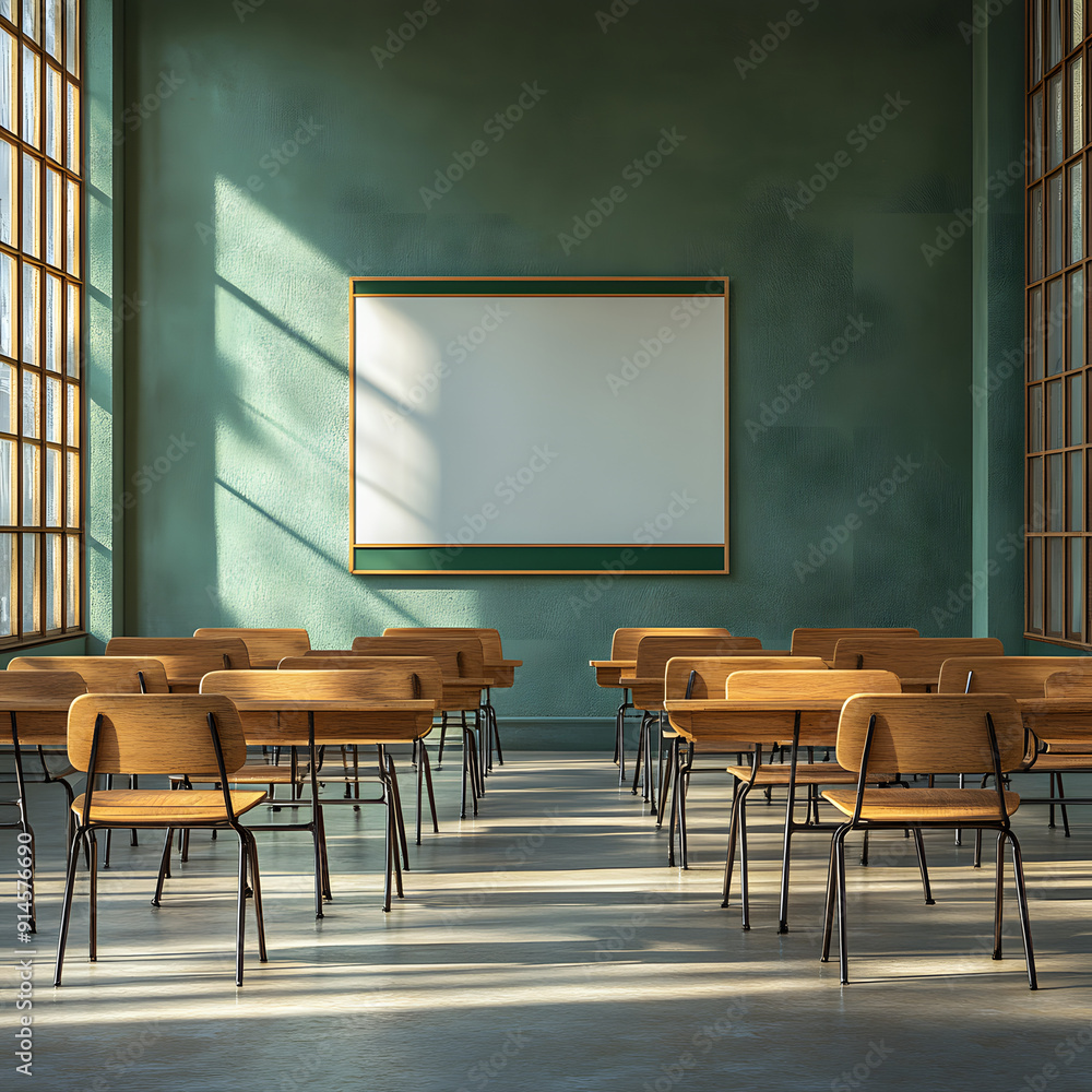 empty school classroom with desks chair wood, greenboard and whiteboard ...