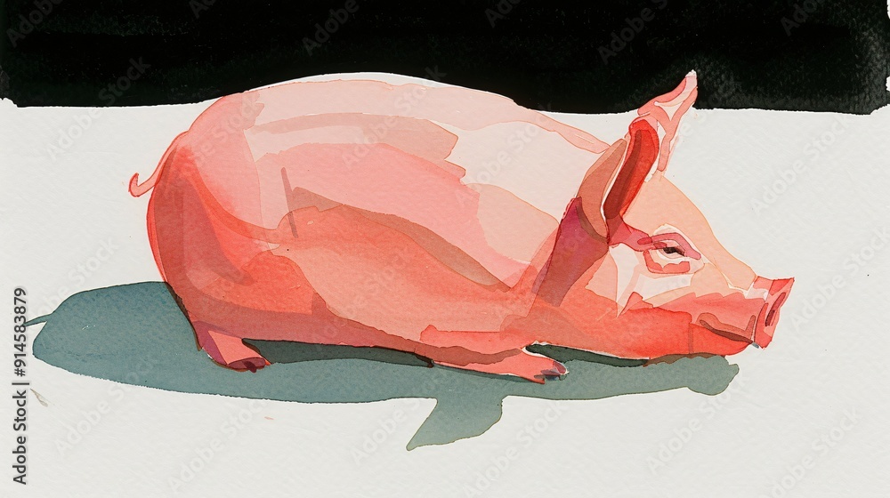 This beautiful watercolor painting depicts a pig resting peacefully ...