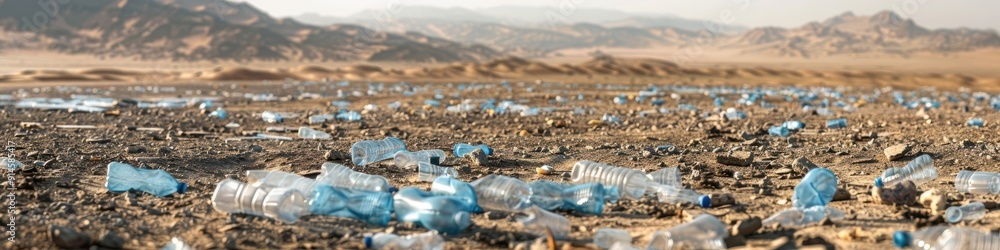 Foto de Plastic bottles scattered across a barren desert landscape Post ...