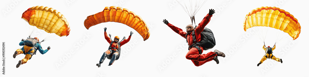set of A skydiver free-falling with a parachute, Skydiver in Freefall ...
