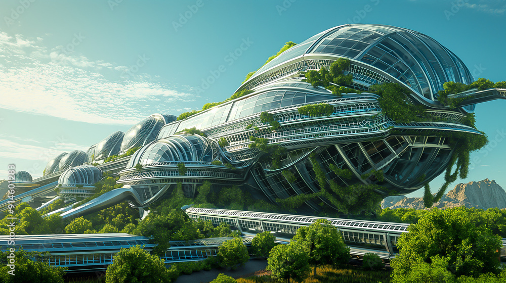 Futuristic Sustainable Cityscape with Green Buildings and Parks ...