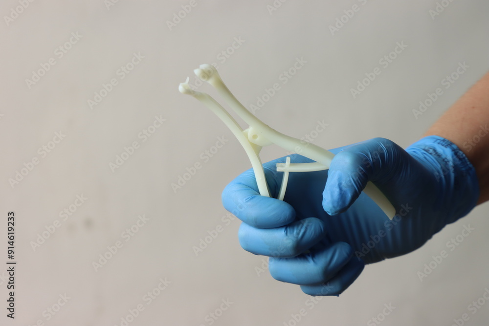 Professional wearing gloves holding a nasal speculum to examinate a ...