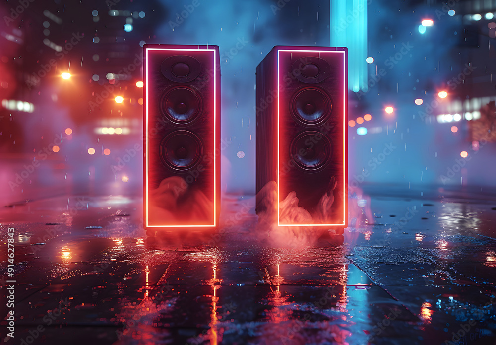Neon nights. Retro vibes in musical entertainment speaker system ...