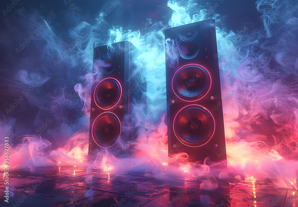 Neon nights. Retro vibes in musical entertainment speaker system ...