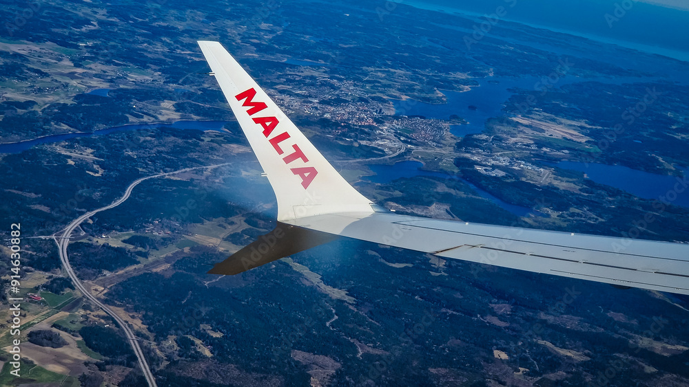 Stockholm, Sweden - May 1, 2024: Malta Air aircraft flying in sky over ...