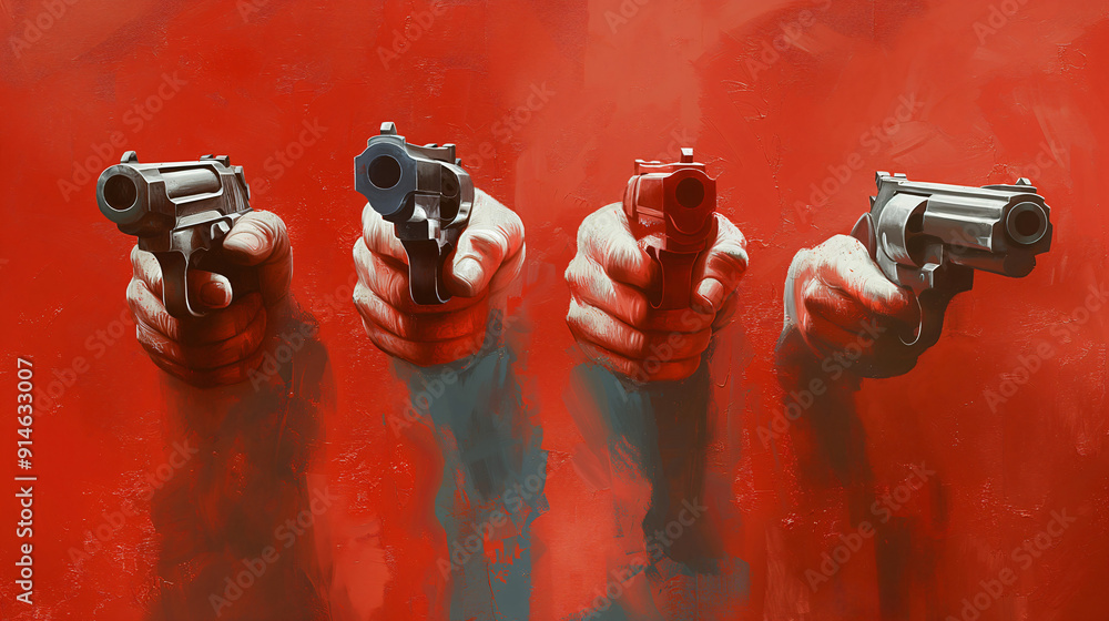 Multiple hands display handguns in varying colors, contrasting against ...