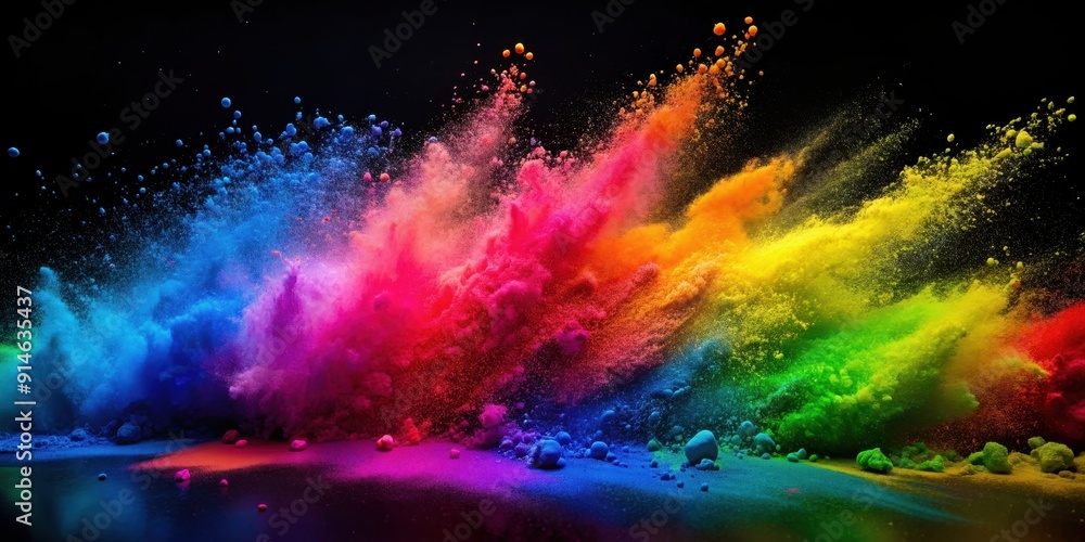 Colorful rainbow coating on surface with vibrant colored powder ...