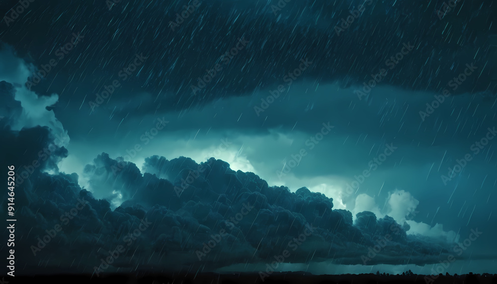 Thunderous dark sky with black clouds and flashing lightning. thunder ...