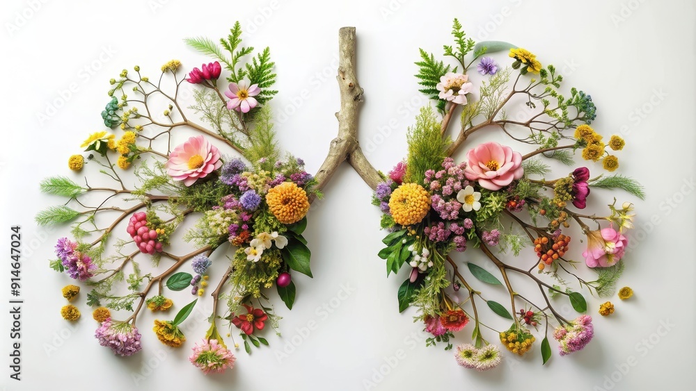 Human lungs made of tree branches and flowers , anatomy, respiratory ...