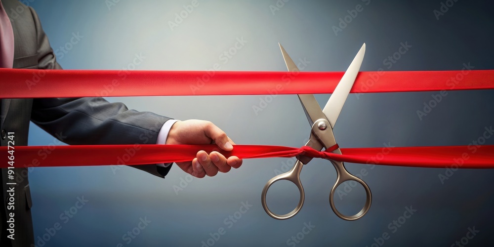 Ribbon cutting ceremony with and red ribbon, ribbon cutting, grand ...