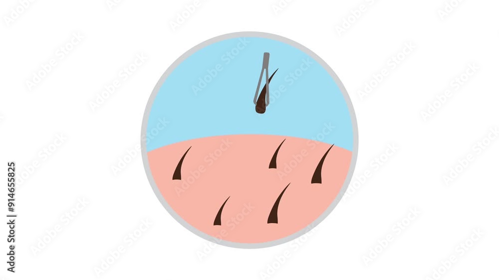 Hair removal animation. Tweezers appearing on screen, removing a hair ...