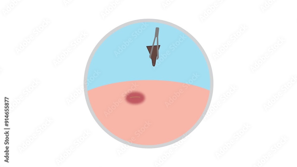 Sting removal animation. Tweezers appearing on screen, removing a wasp ...