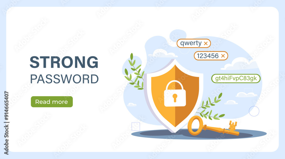 Strong password poster. Shield near key and passwords. Internet safety ...