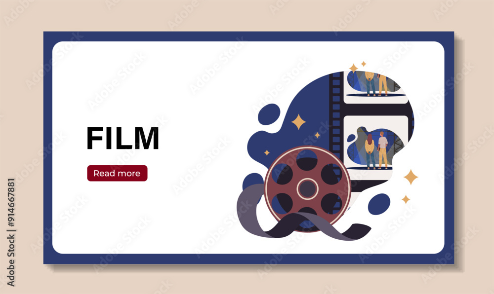 Film reel poster. Tape reel with movie. Creativity and art. Film and TV ...