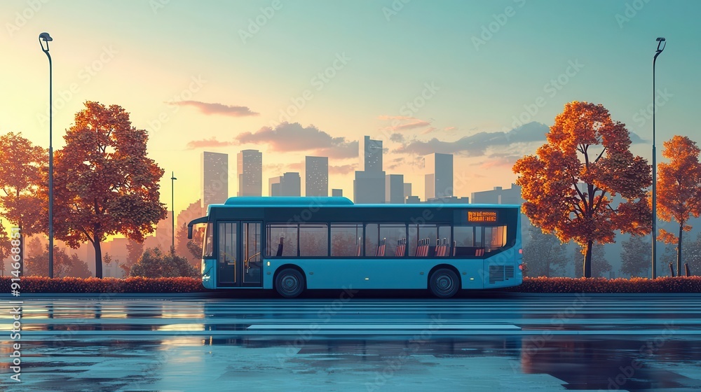 Electric bus on city routes with a low-carbon footprint symbolizing ...