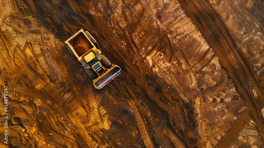 Heavy Machinery concept, Top View of Industrial Loader. a top-down ...