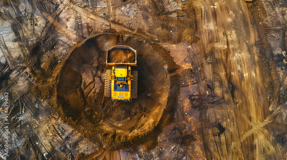 Heavy Machinery concept, Top View of Industrial Loader. a top-down ...