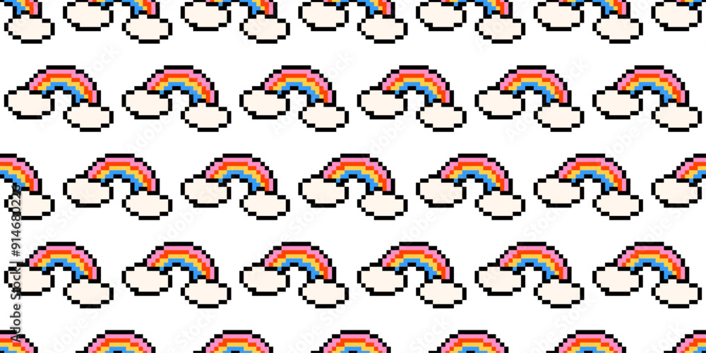 It's an emoji of a rainbow. Pixel art vector seamless pattern. White ...