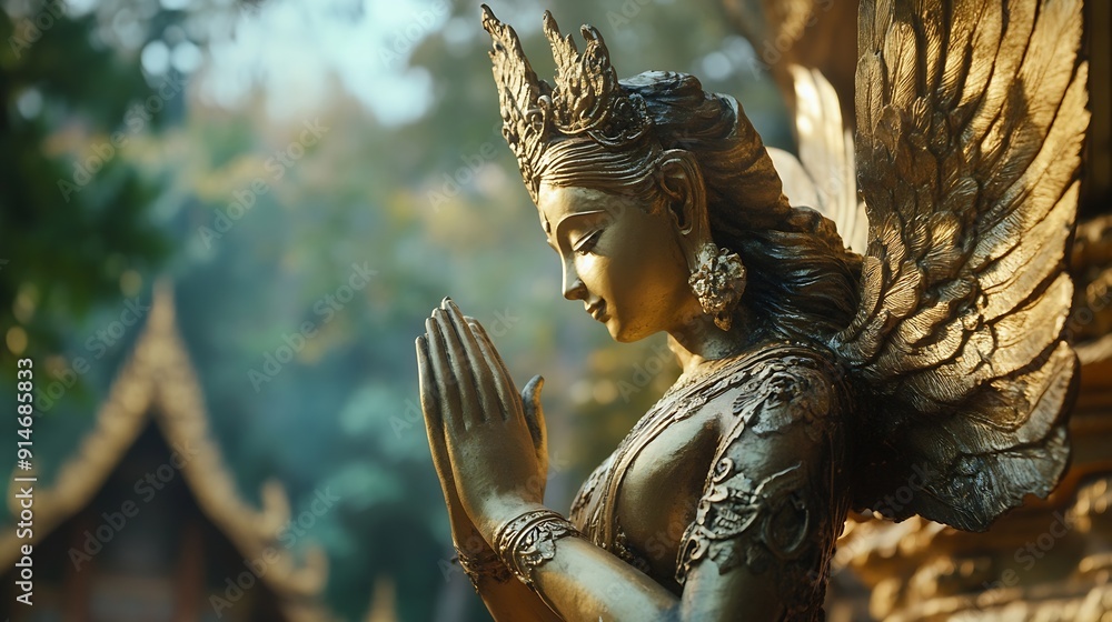 Mythological Creatures Angel Guardian statue at Wat Palad or Wat Pha ...