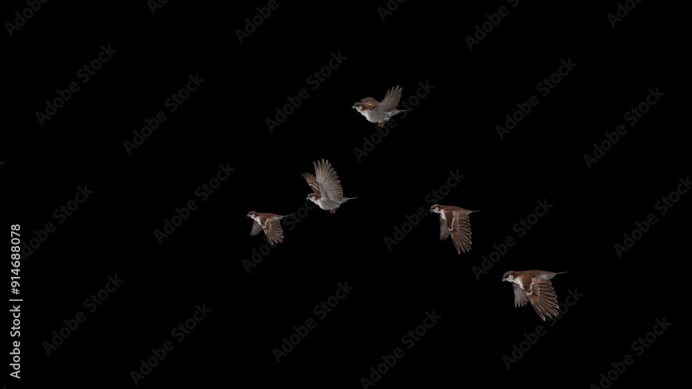 Flock of 5 Common Sparrow Birds - Flying Loop - Side View - Alpha ...