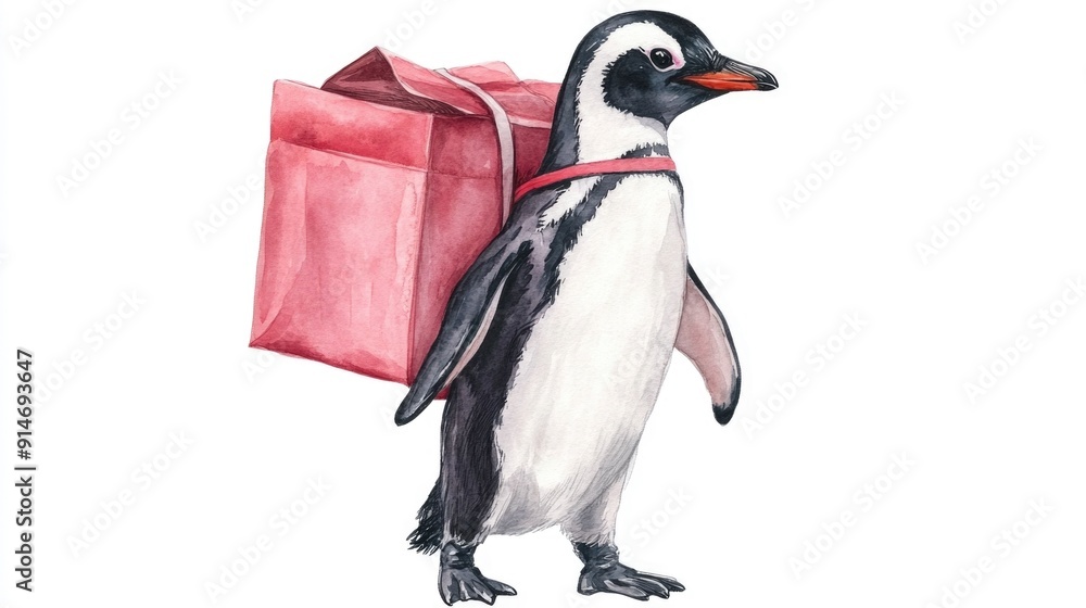 Cute doodle art of a penguin mail carrier holding a letter or package ...