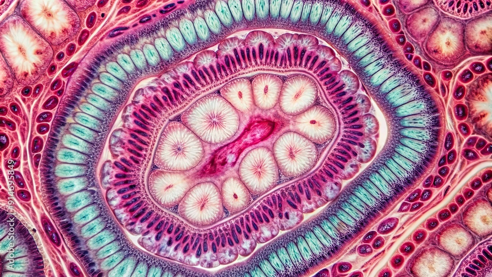 Human large intestine tissue under microscope view , anatomy, cells ...