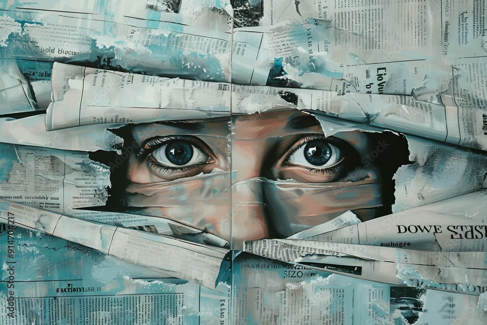 A creative image of a persona's face emerging from behind a newspaper ...