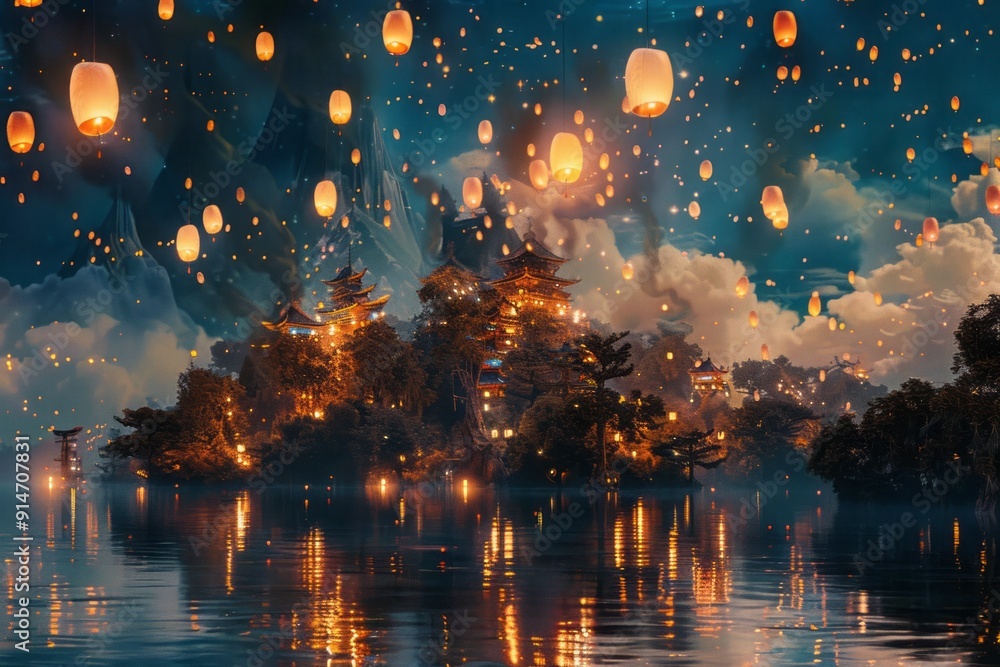 Japan Obon festival.Obon matsuri.Japanese lantern,yukata,kimono ...