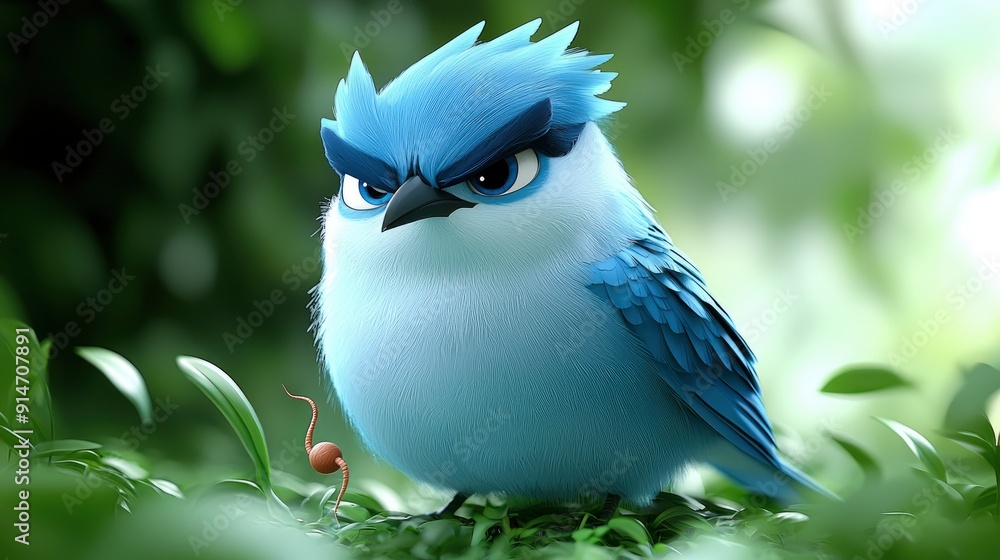 Angry Blue Bird Cartoon Character in Nature Stock Illustration | Adobe ...
