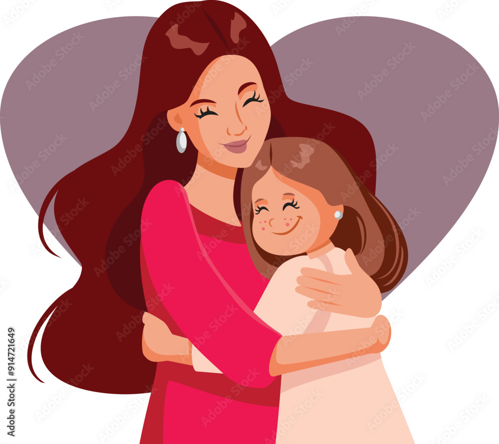 Loving Mother Hugging her Daughter Vector Cartoon Illustration ...