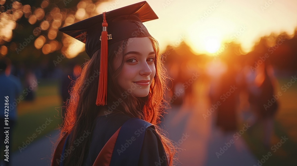 Graduation day celebration with happy graduate at sunset Stock ...