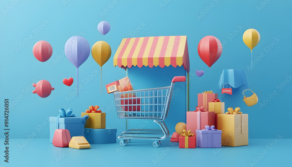 Online shopping concept illustrated with a modern 3D-rendered design ...