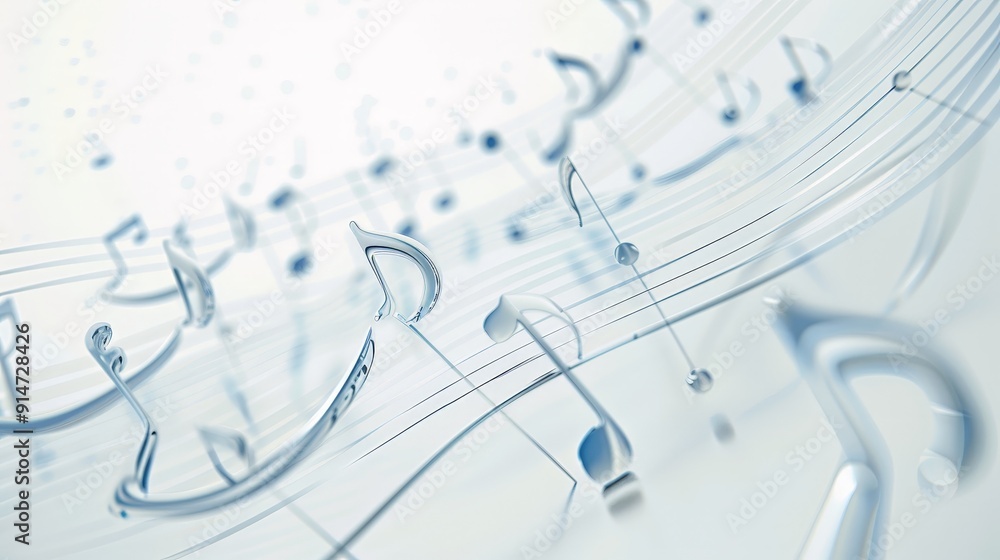 A detailed illustration of musical notes, including whole notes, half ...