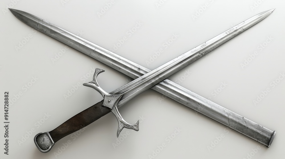 A historical broadsword with a large, broad blade and a detailed cross ...