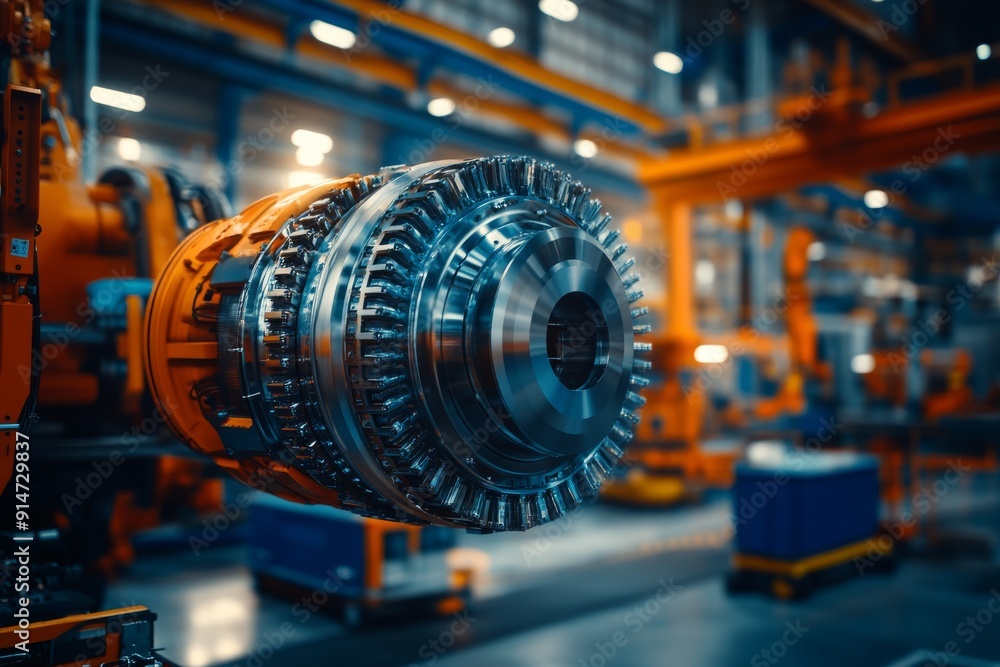 High tech automated factory with advanced machinery and robotic arms ...