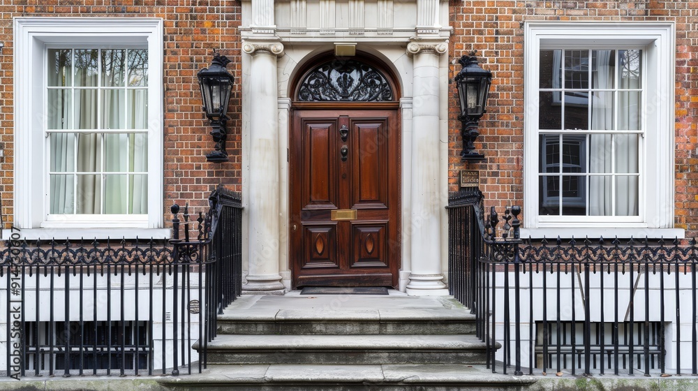 Picture a grand Georgian townhouse with symmetrical windows, a stately ...