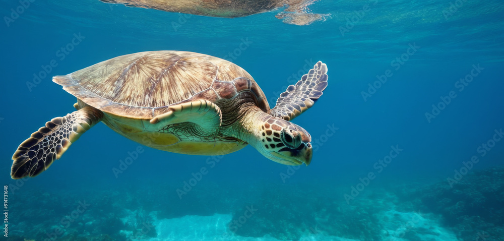 Sea Turtle Swimming in The Deep Water -Stunning Cinematic Shot with ...